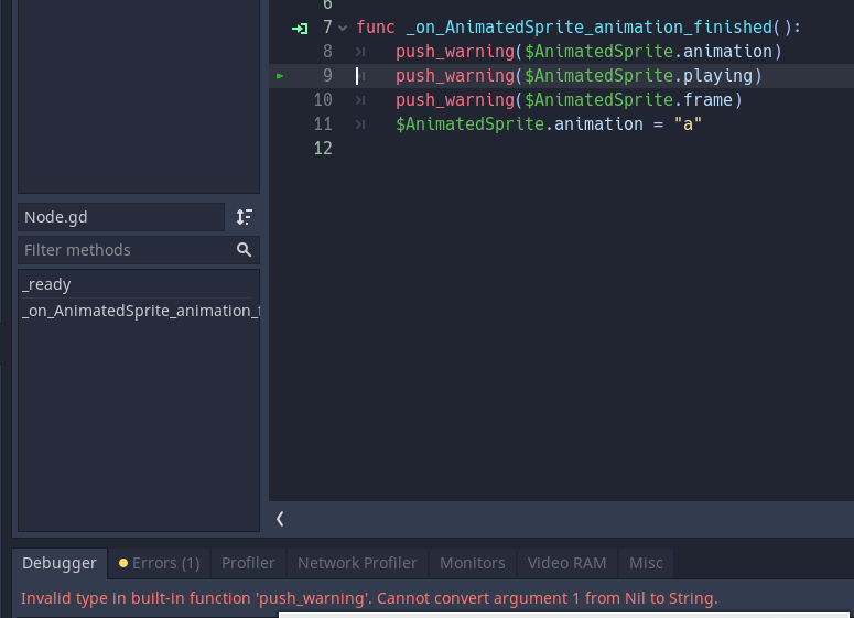 AnimatedSprite.playing and .frame returns Nil. · Issue #50373 · godotengine/godot · GitHub