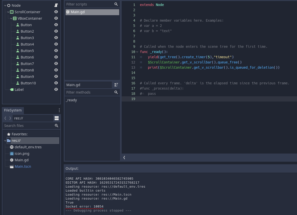 Deleting ScrollBar of ScrollContainer crashes the game with socket ...