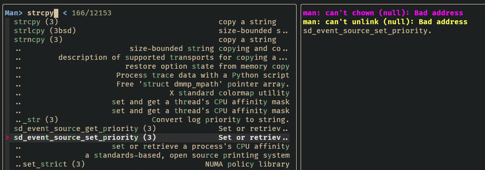 man_pages reports "can't chown/unlink (null) Bad address" error · Issue #826 · ibhagwan/fzf-lua ...