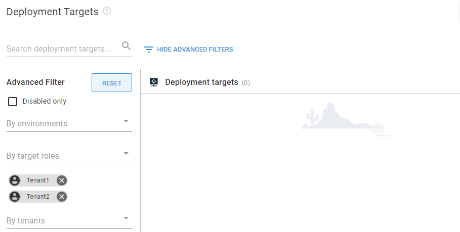 In Infrastructure -> Deployment Targets, filtering by Tenant name with more than one Tenant ...