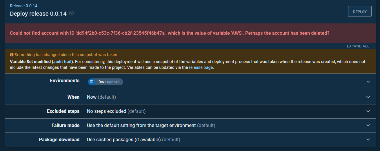 Account type variables scoped only to a Runbook process causes error in release deployments when ...