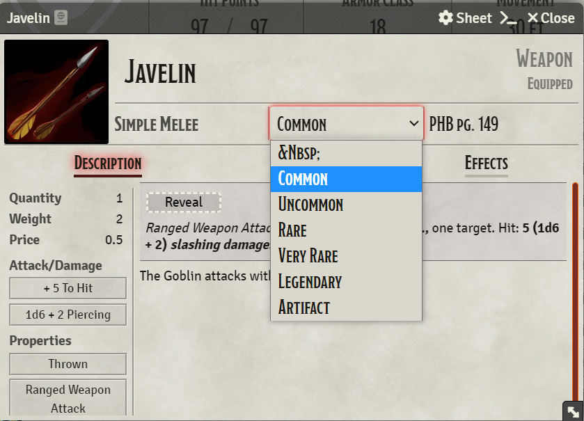 Visual Bug with item rarity drop down · Issue #1892 · foundryvtt/dnd5e · GitHub