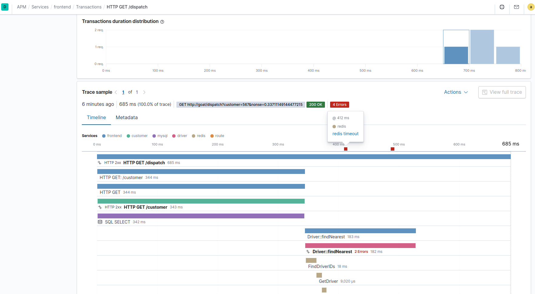 [APM] Cannot click through to details of an error on the waterfall page if the error is missing ...
