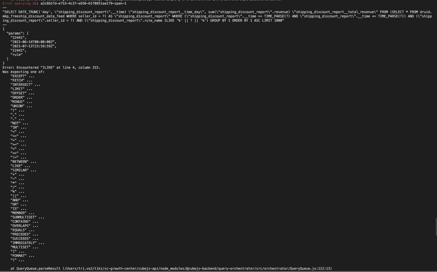 Druid driver not mapping "ILIKE" to "LIKE" · Issue #3109 · cube-js/cube · GitHub