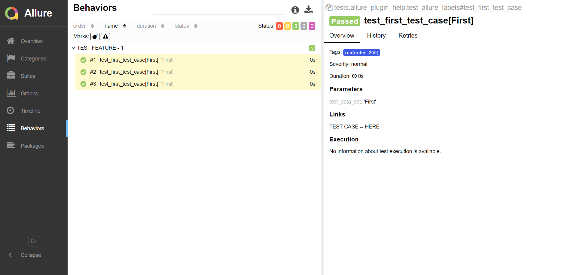 Allure Dynamic methods - allure.dynamic.feature( 'feature name') , this ...
