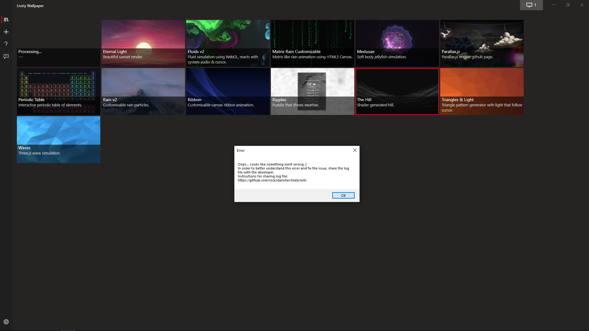 Error when I try to add a new video wallpaper / mpv: [ao/wasapi] Error ...