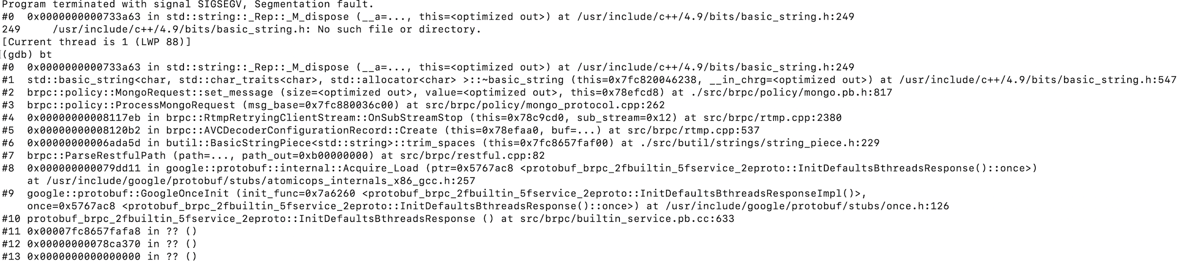 brpc在ProcessMongoRequest函数中出现coredump · Issue #1718 · apache/brpc · GitHub