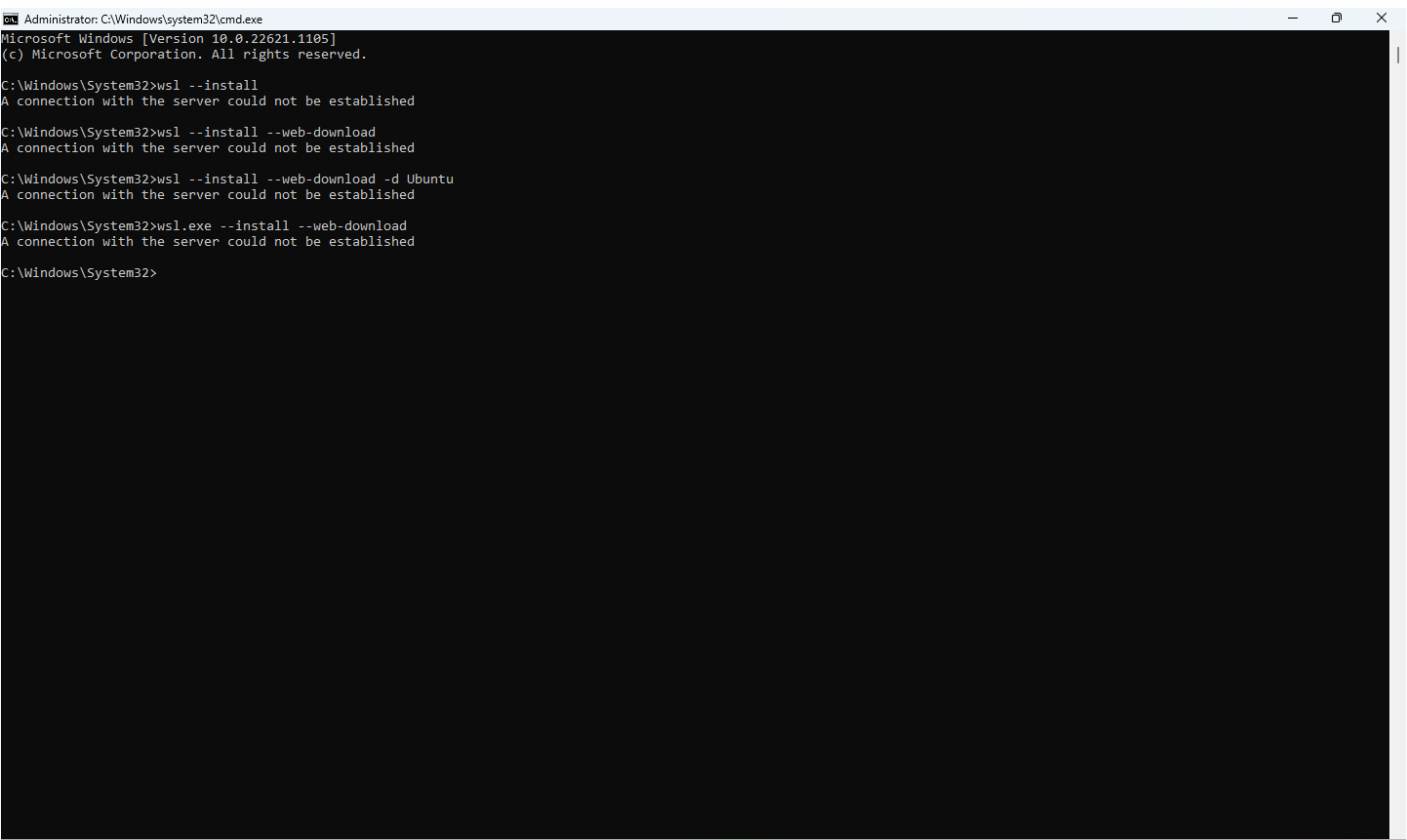 "A connection with the server could not be established" Error for "wsl ...