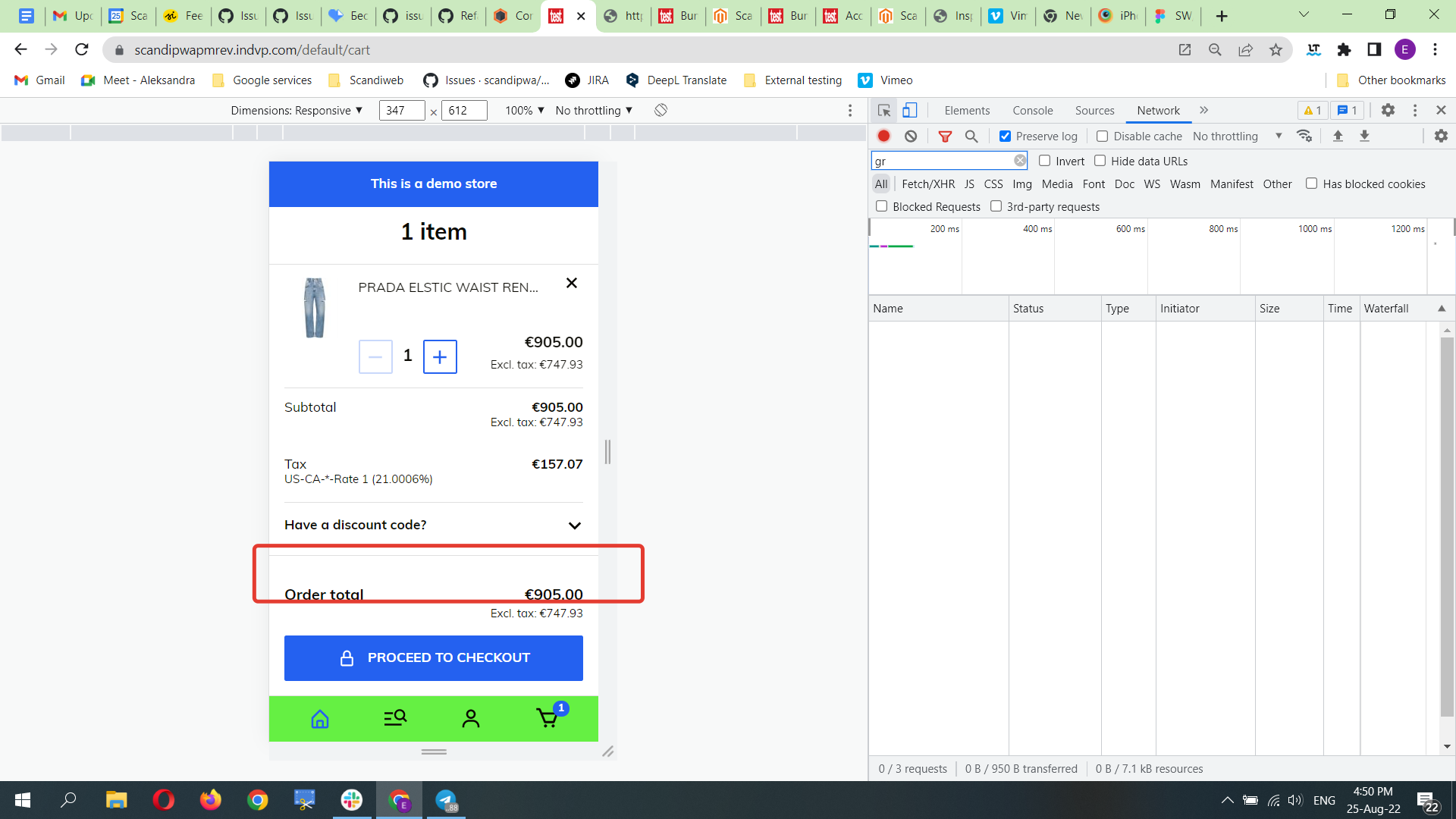 Mobile: Padding at the top of 'Order total' in Cart should be equal to ...
