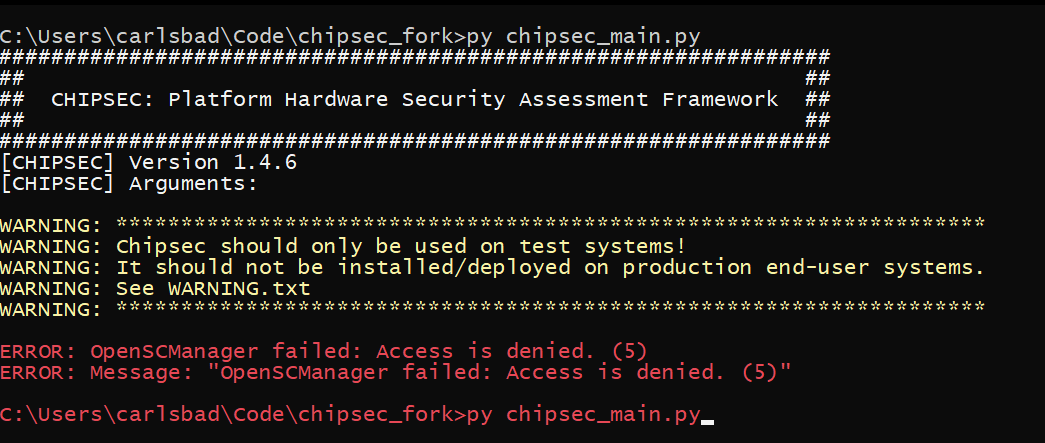 Chipsec Does Not Restore Console Colors After Abnormal Termination 