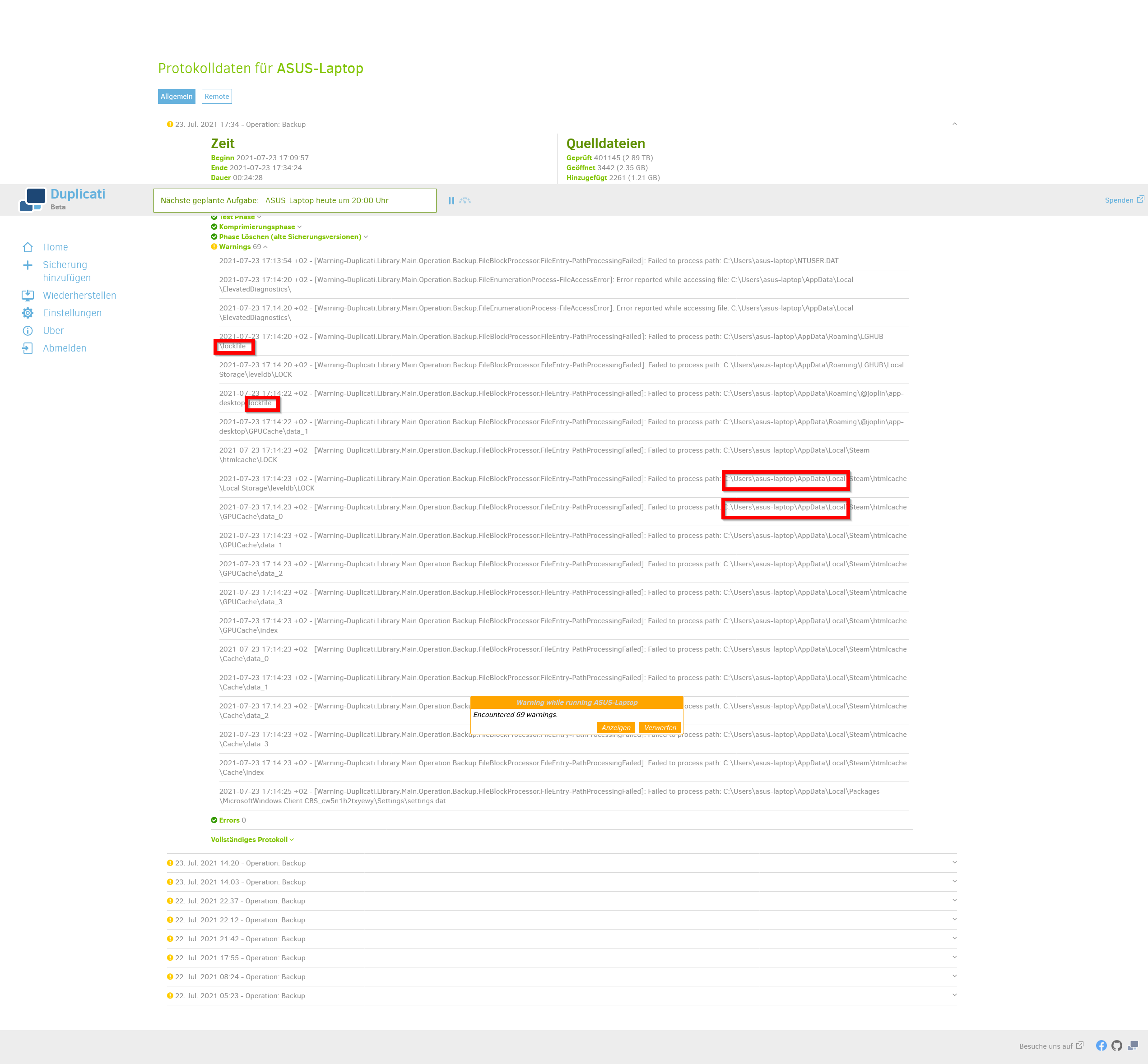 Can't exclude files and folders - "Failed to process path" although ...