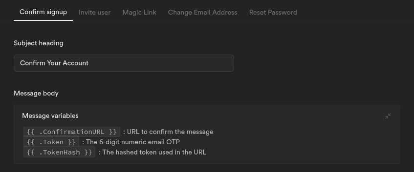 Improved message variables list in the e-mail template editor · Issue #12634 · supabase/supabase ...