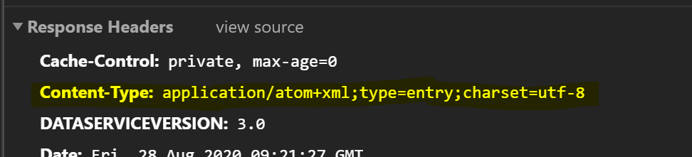 By setting sp headers to accept application/json the result is still ...
