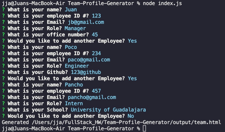 GitHub - jb150524/Team-Profile-Generator: Creates a generated Profile