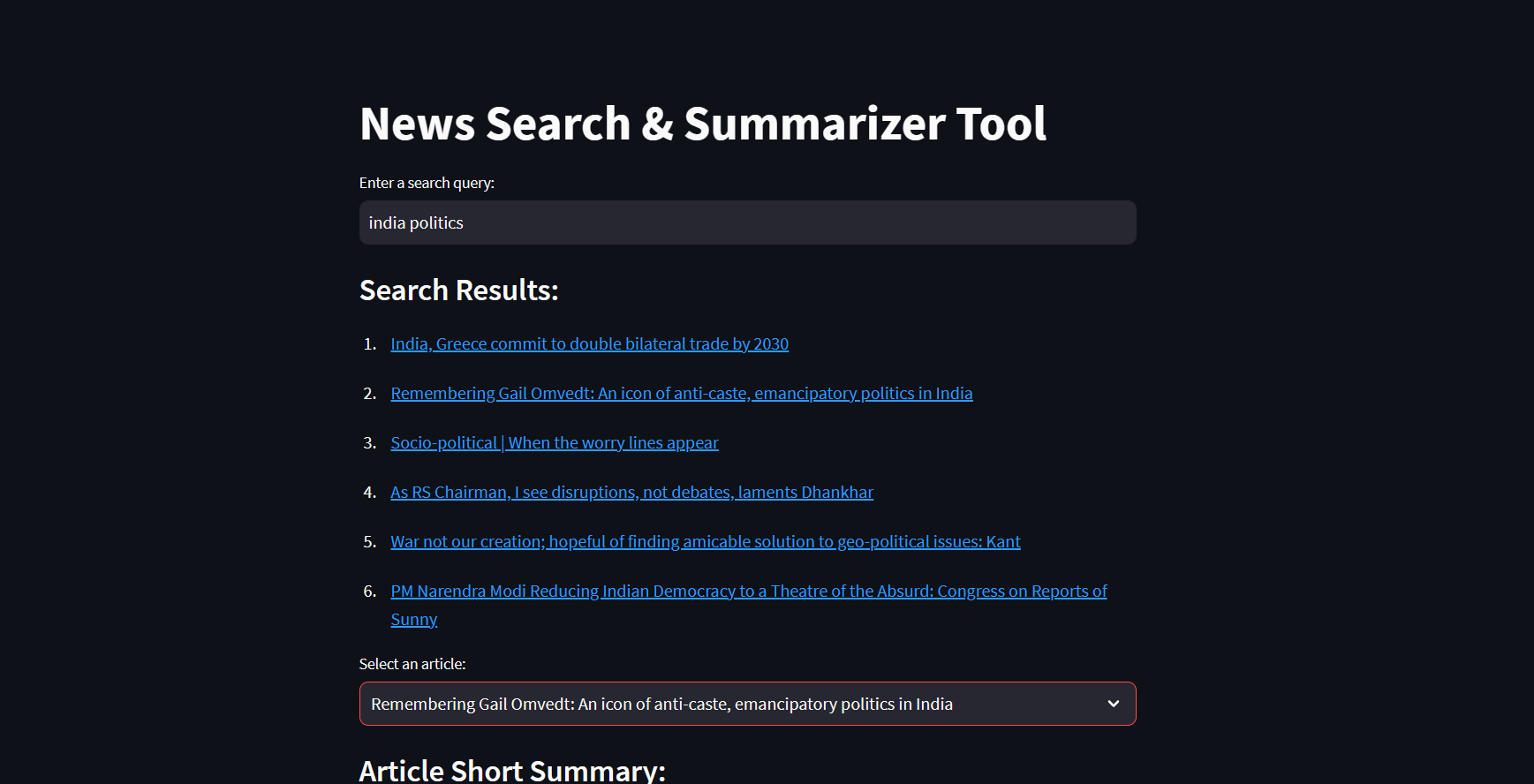 GitHub - saahil1801/NewsSummarizerSearcher: News Search & Summarizer ...