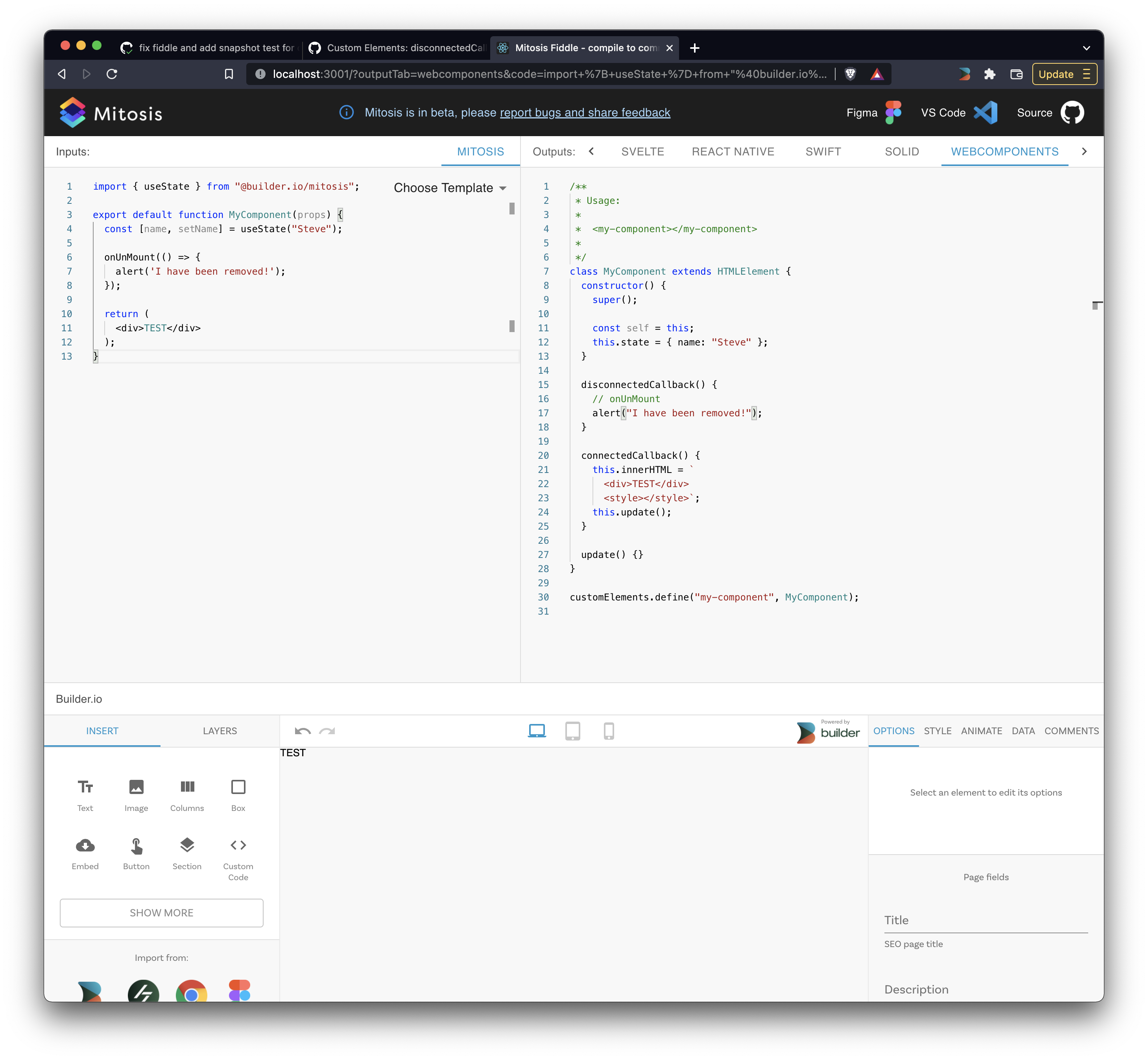 Custom Elements: disconnectedCallback doesn't appear · Issue #209 · BuilderIO/mitosis · GitHub