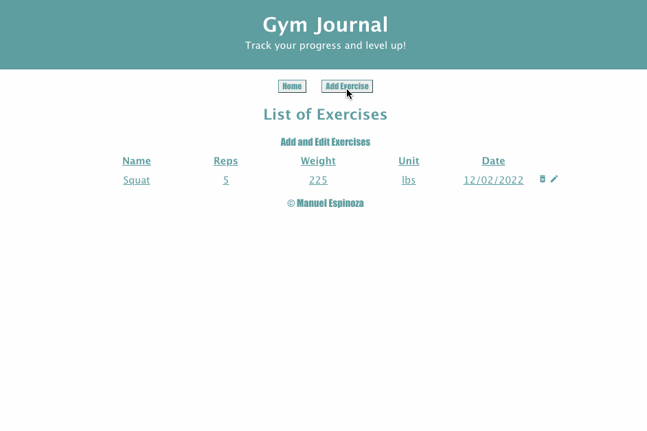 GitHub - e-Manny/Gym-Journal: Exercise Tracking Application