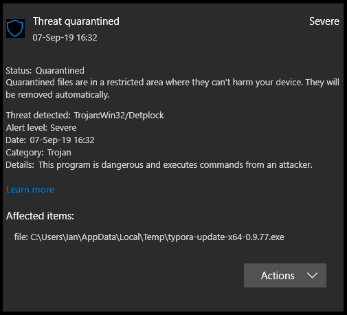 Windows Defender `Trojan:Win32/Detplock` false positive · Issue #2809 ...