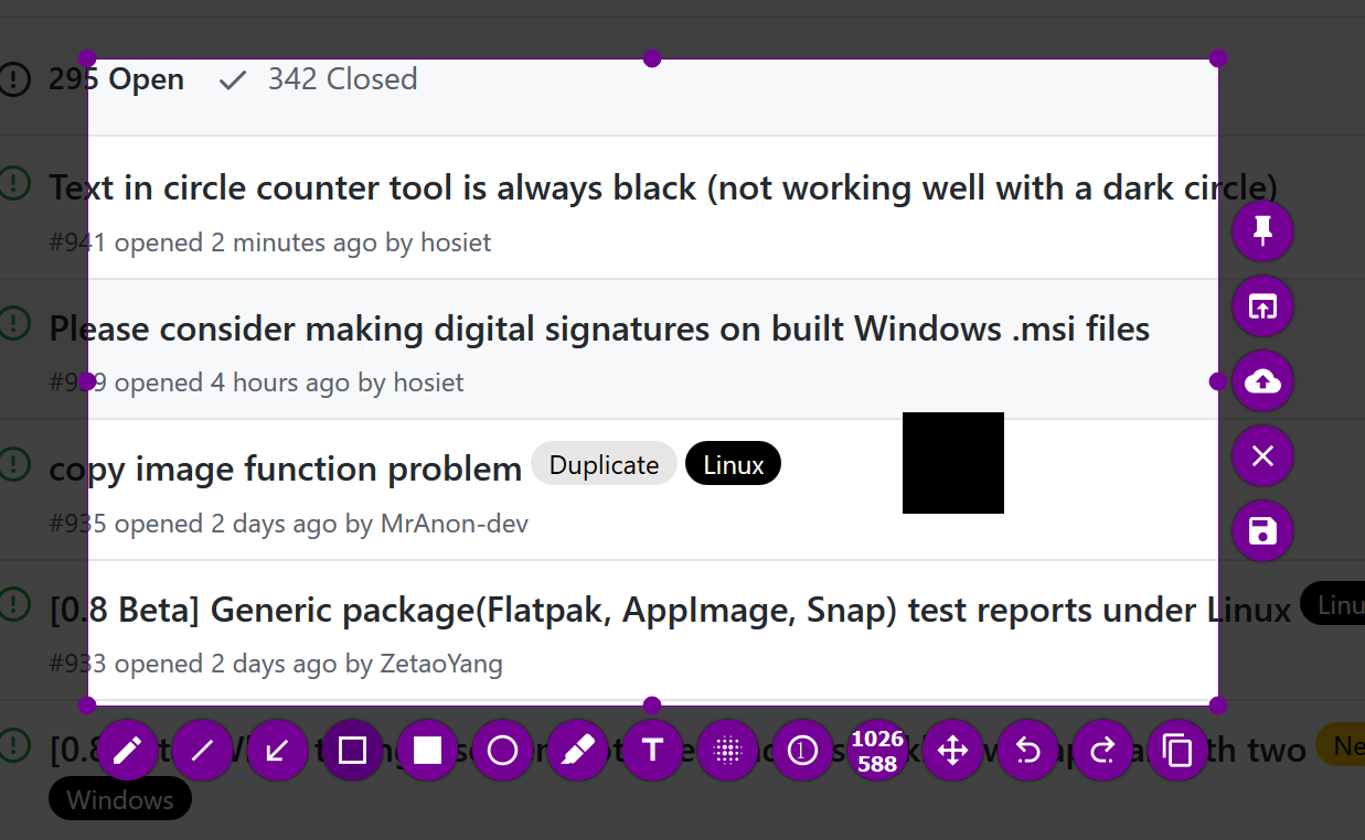 Circle counter tool does not show size indicator (Windows, Linux ...