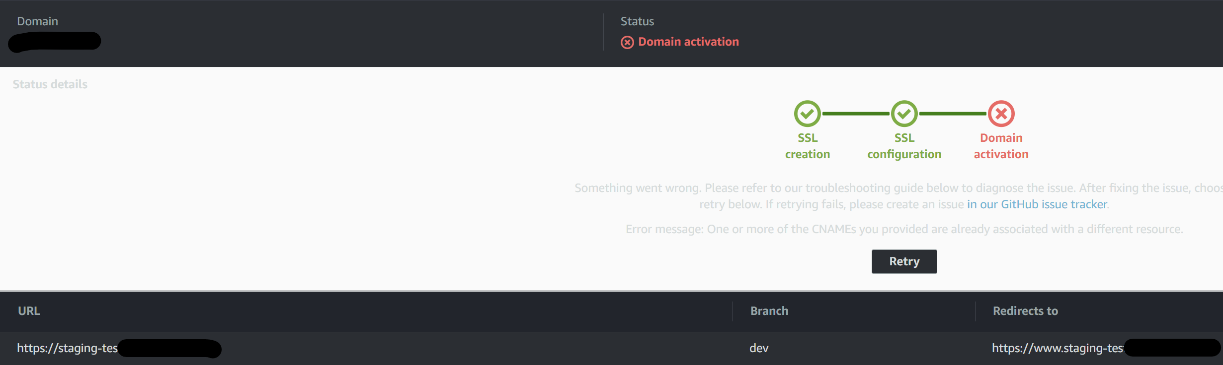 Domain activation is Failed - [BRIEF DESCRIPTION] · Issue #1895 · aws-amplify/amplify-hosting ...