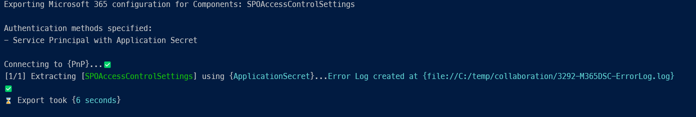 ResourceName: SPO* -> export configuration for all SPO resources fail using a SPN with error ...