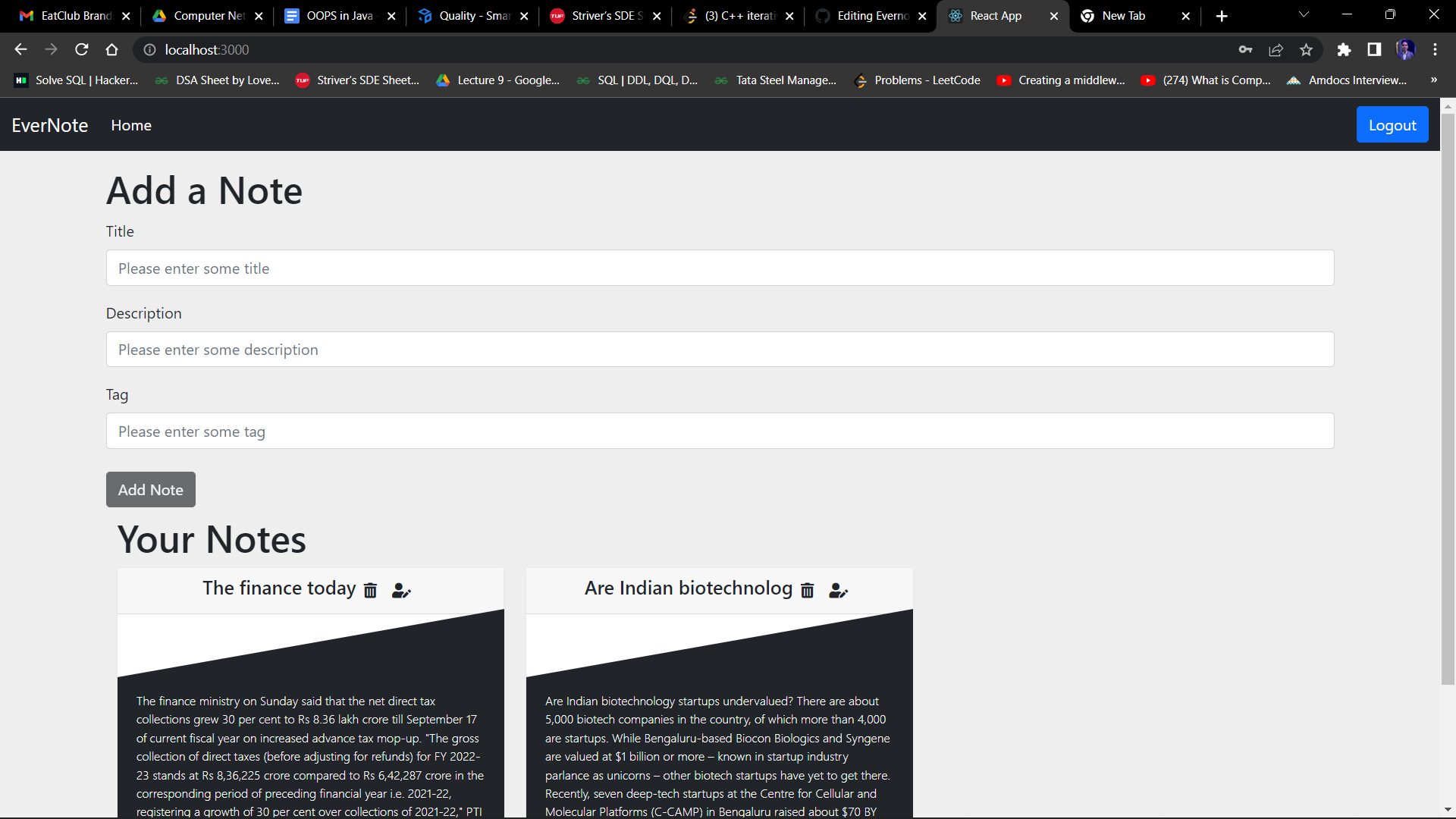 GitHub - kanishqkb/Evernote: Key Skills-Mongodb, Reactjs, Express.js,Node.js Note making web app ...