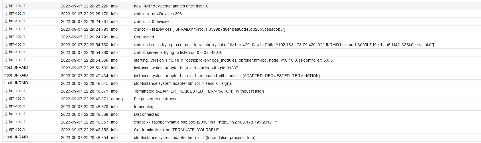 Lot off logentries hm-rpc.1.CENTRAL.PONG discarded, no matching device · Issue #964 · ioBroker ...
