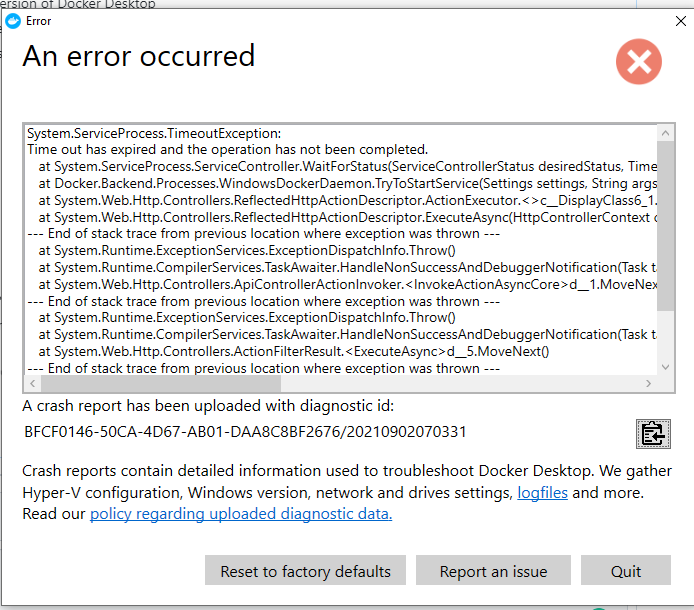 Error After restart the system. "Time out has expired and the operation ...