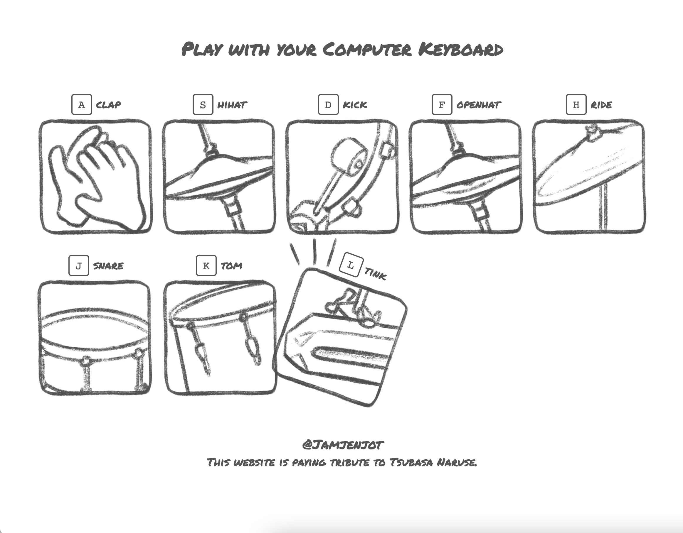GitHub - jenhung83/01-Jamjenjot-Drum-Kit: JS30 practice. Illustration was done by me.