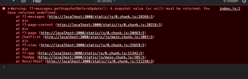 f7-messages.getSnapshotBeforeUpdate(): A snapshot value must be returned. you have returned ...