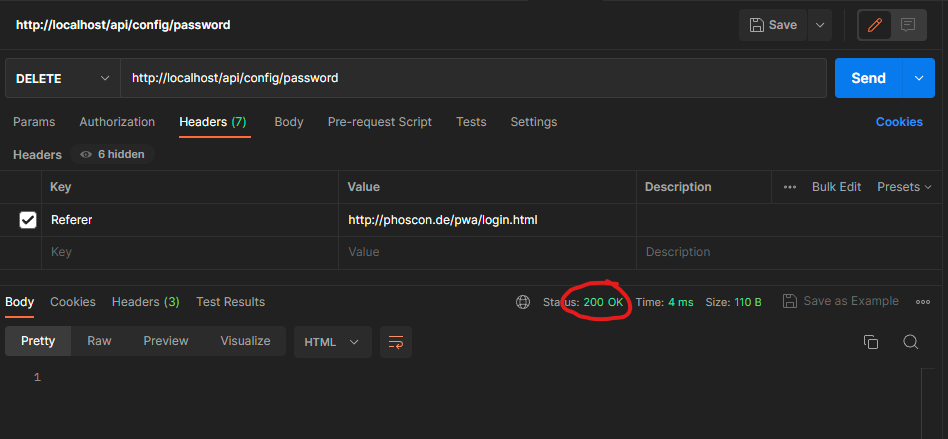 resetPassword - /api/config/password can't be use without phoscon ...