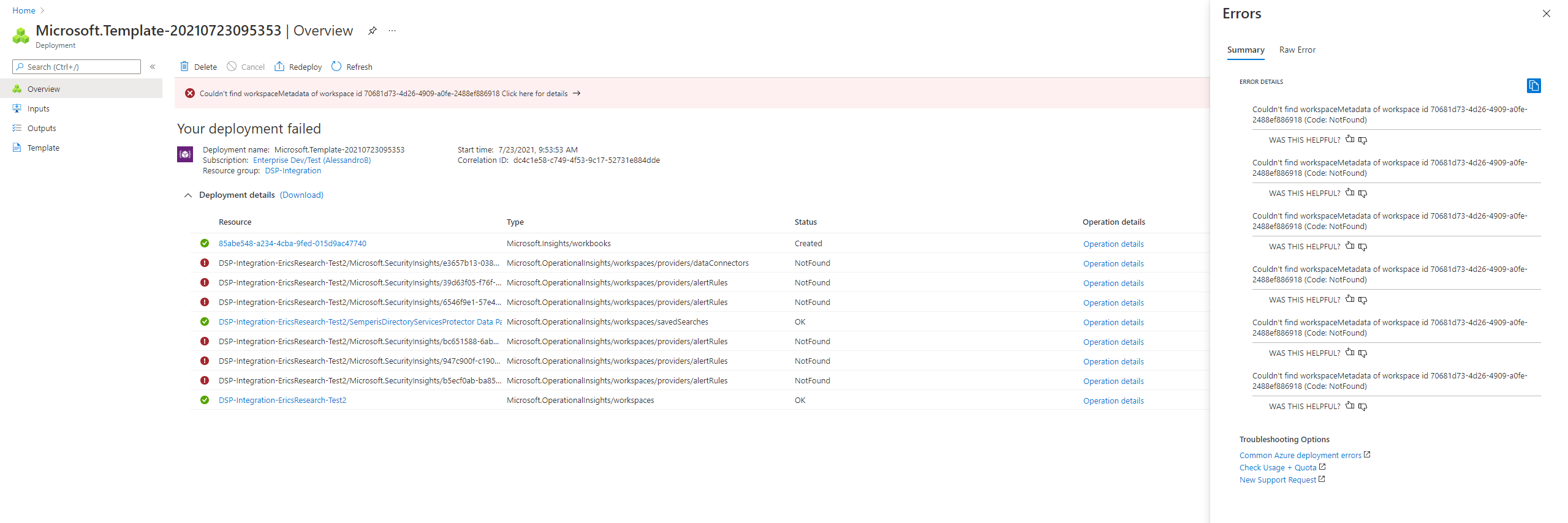 Couldn't find workspaceMetadata of workspace id "..." [Solution Package ...