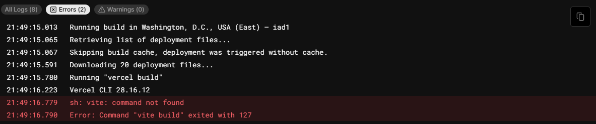 deployment fails with "sh: vite: command not found" · vercel community · Discussion #1685 · GitHub