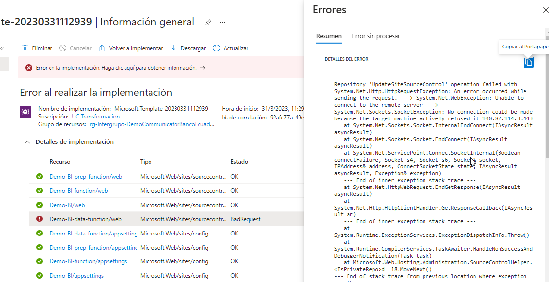 Found error: BadRequest in Microsoft.Web/sites/sourcecontrols · Issue ...