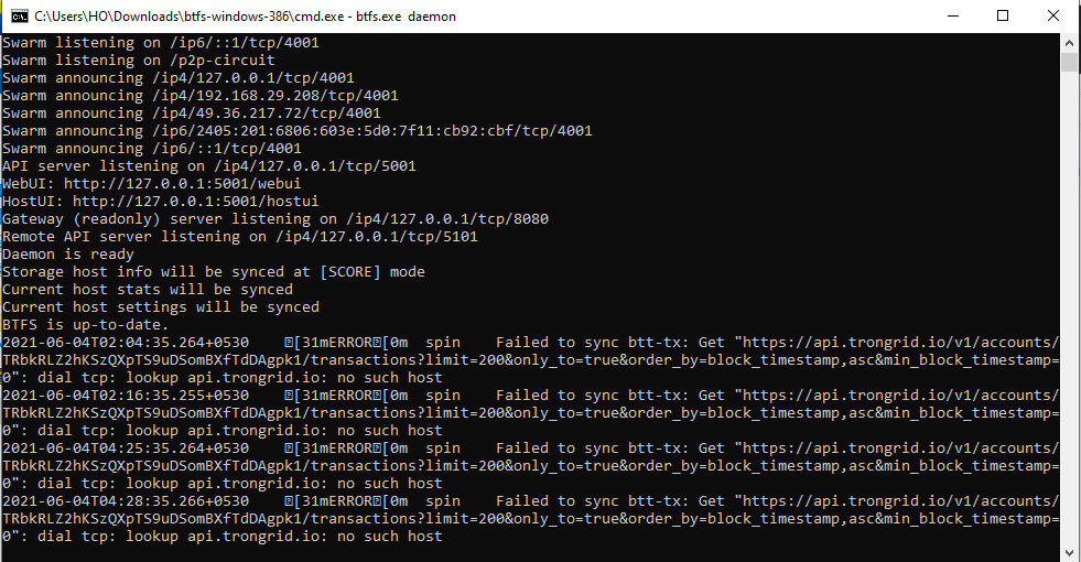 Failed to syn btt-tx-, lookup api.trongrid.io: no such host · Issue #1052 · TRON-US/go-btfs · GitHub