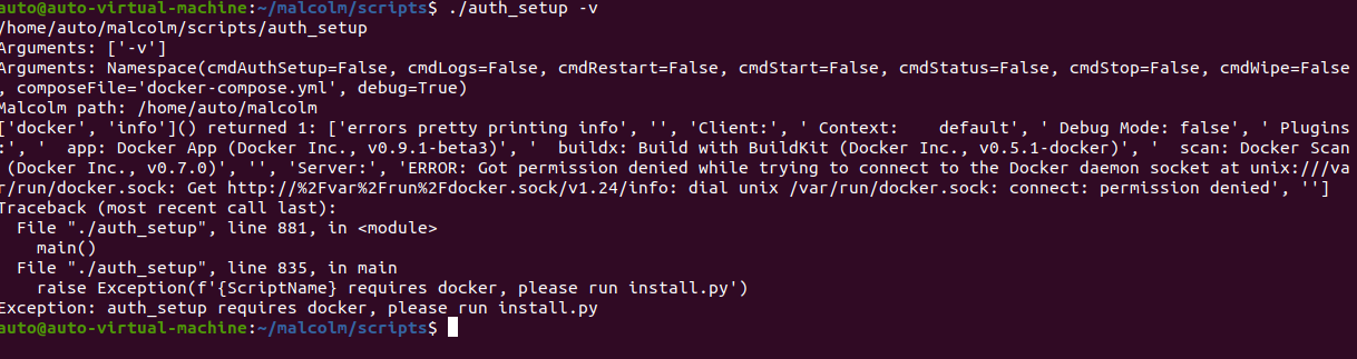 Installation doesn't work anymore (old title:auth_setup docker not ...