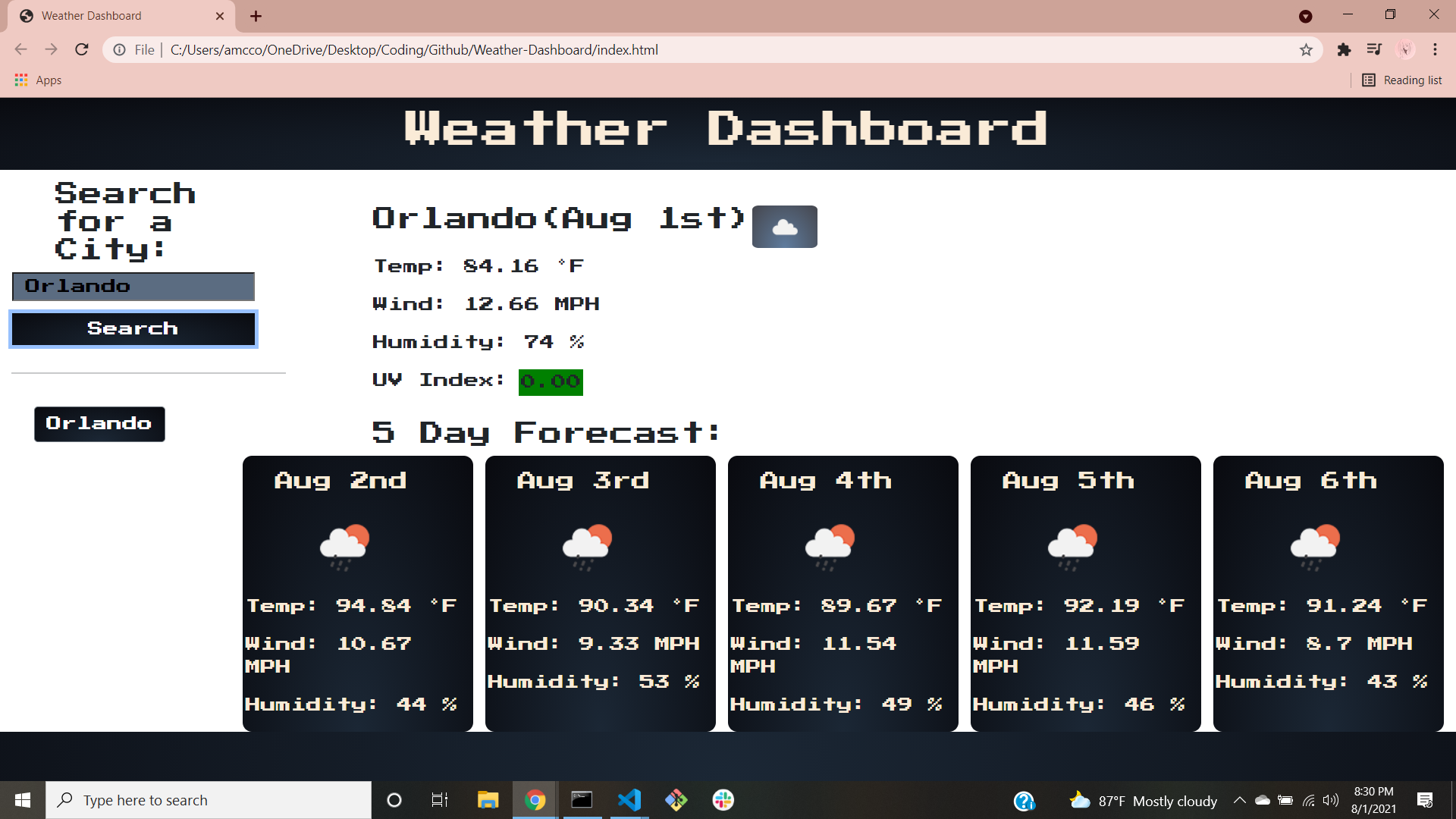GitHub - Arianna-McCollum/Weather-Dashboard