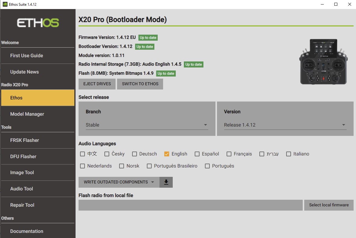After updating the TWIN GR6 receiver 1.0.5 using the internal RF module of the X20PRO radio, the ...