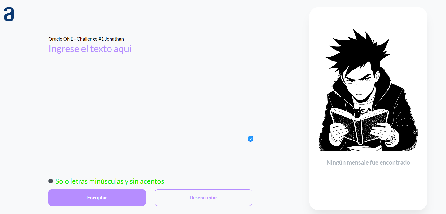 GitHub - jonathan20dev/Cifrador-de-texto: Primer desafío del programa Oracle ONE