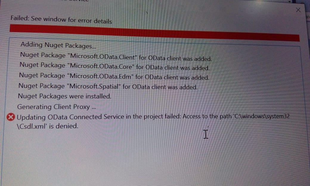 File Access Error Occurs When Generating Client Using Odata Connected