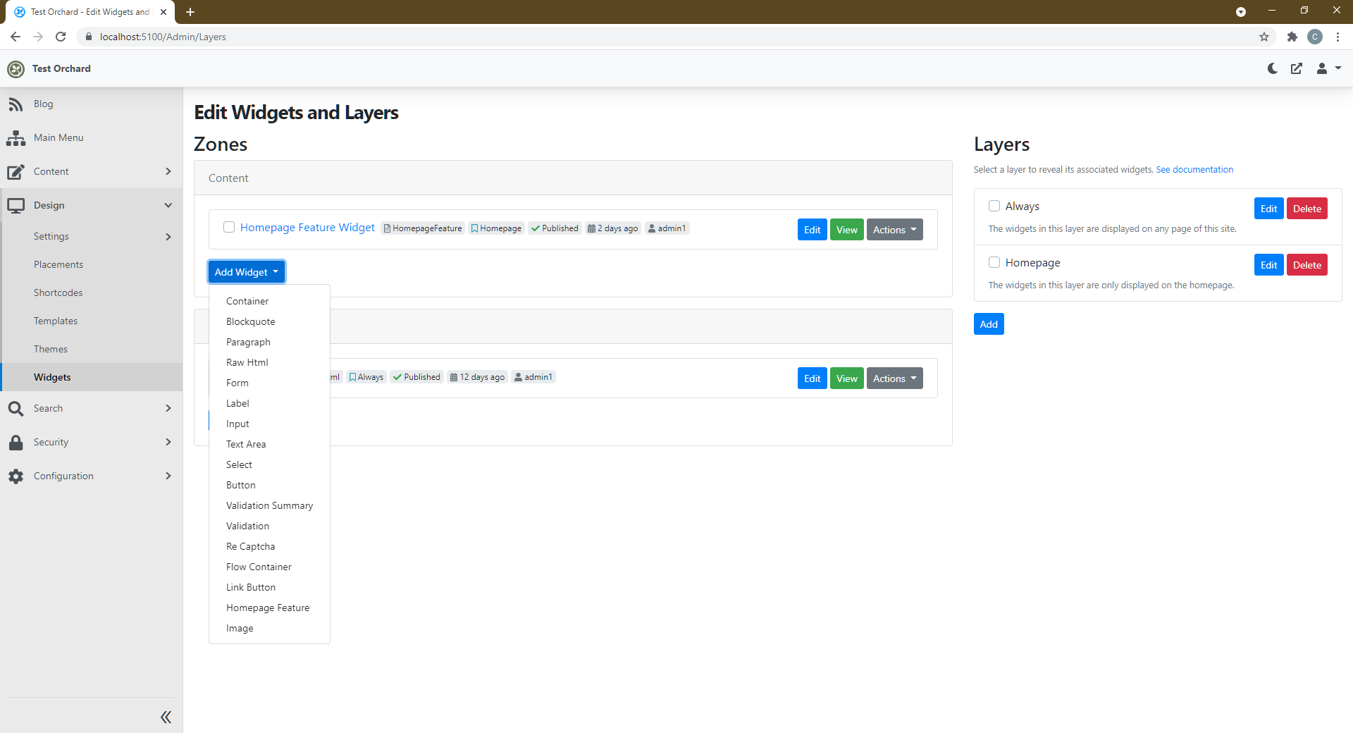 One item from Add Widget dropdown is hidden behind navbar · Issue #9534 · OrchardCMS/OrchardCore ...