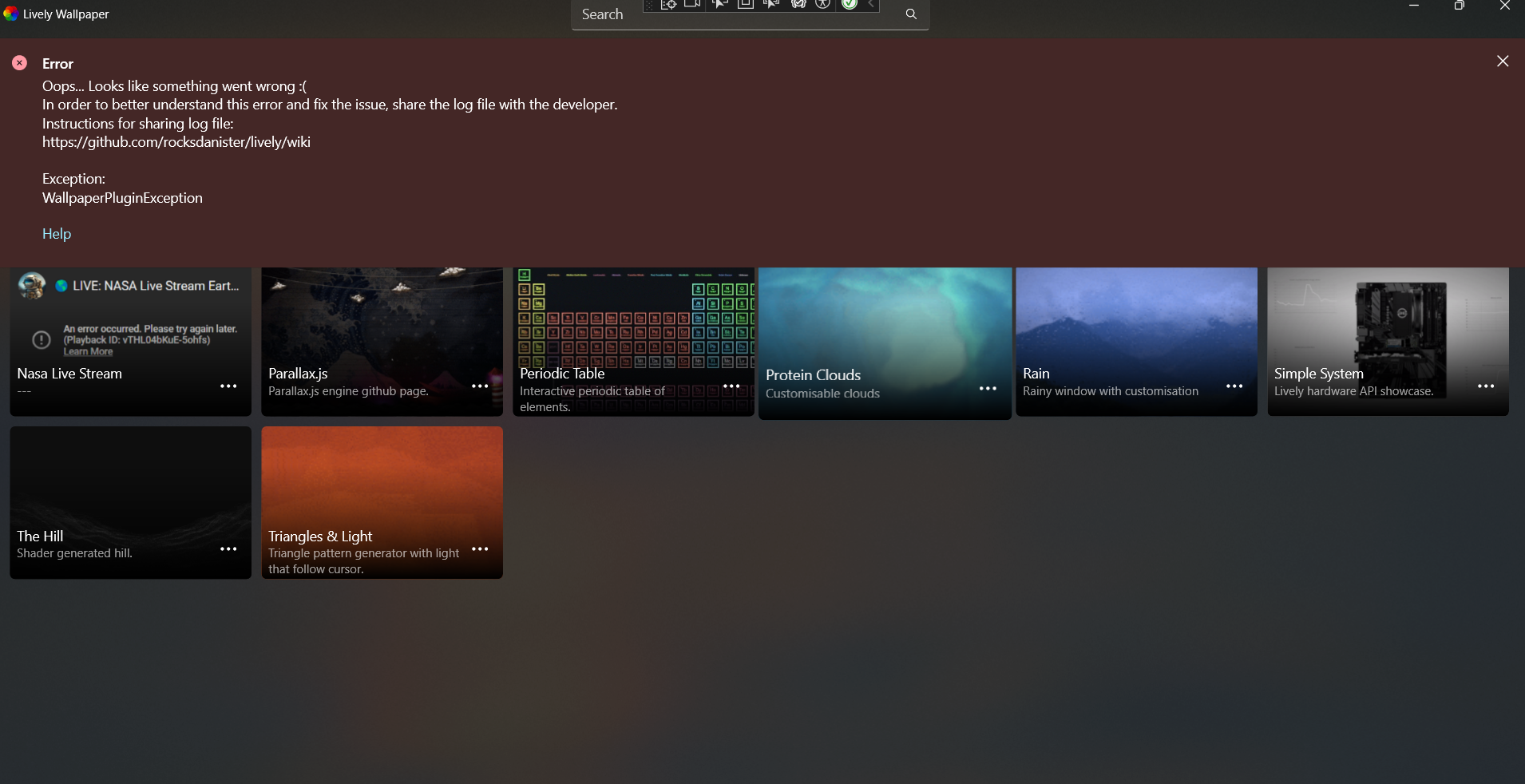 WallpaperPluginException when trying to build · Issue #1845 · rocksdanister/lively · GitHub