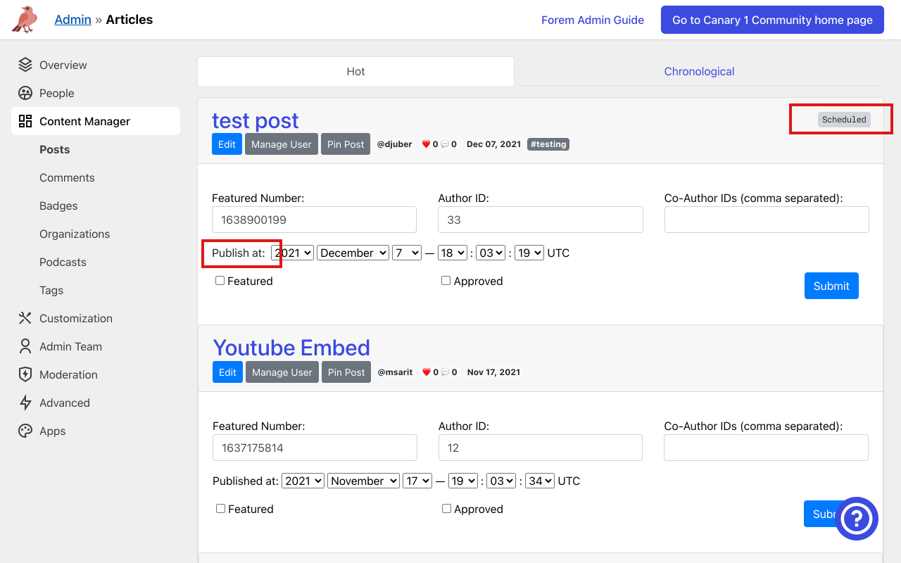 Post scheduling - Admin · Issue #15859 · forem/forem · GitHub