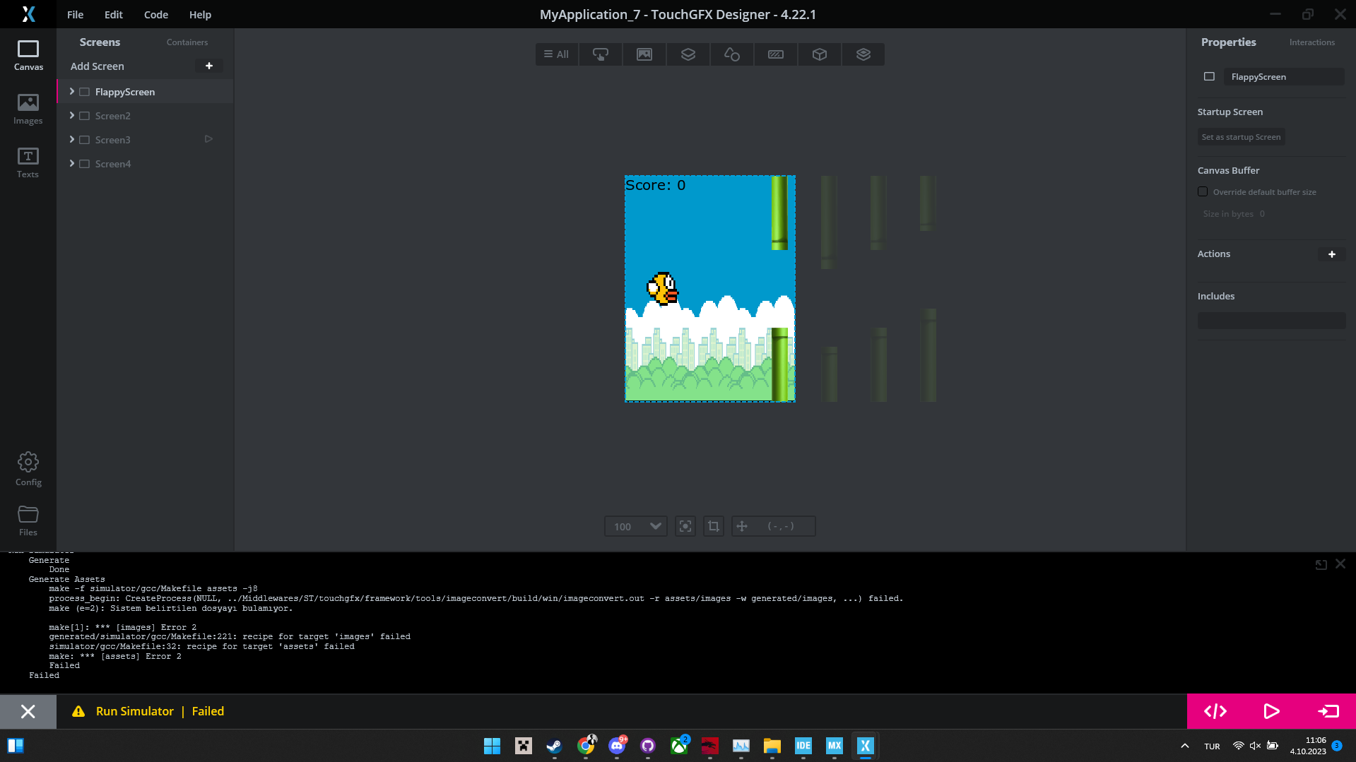 TouchGFX Gives Error While Starting Project · Issue #1 · Emirhan58/STM32-FLAPPY-BIRD · GitHub