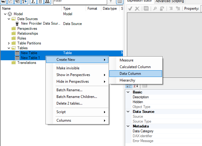 Adding a data column, hierarchy, calculated column, or measure, to more than one table at once ...