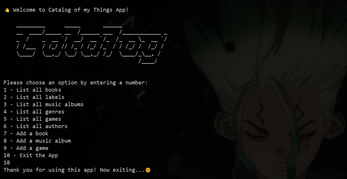 GitHub - michael-duke/Capstone-IV: Catalog-of-my-things is a console app that displays all the ...
