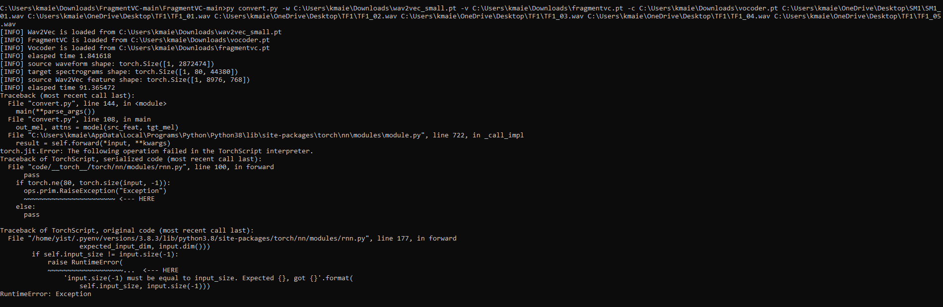 input.size(-1) must be equal to input_size · Issue #17 · yistLin/FragmentVC · GitHub