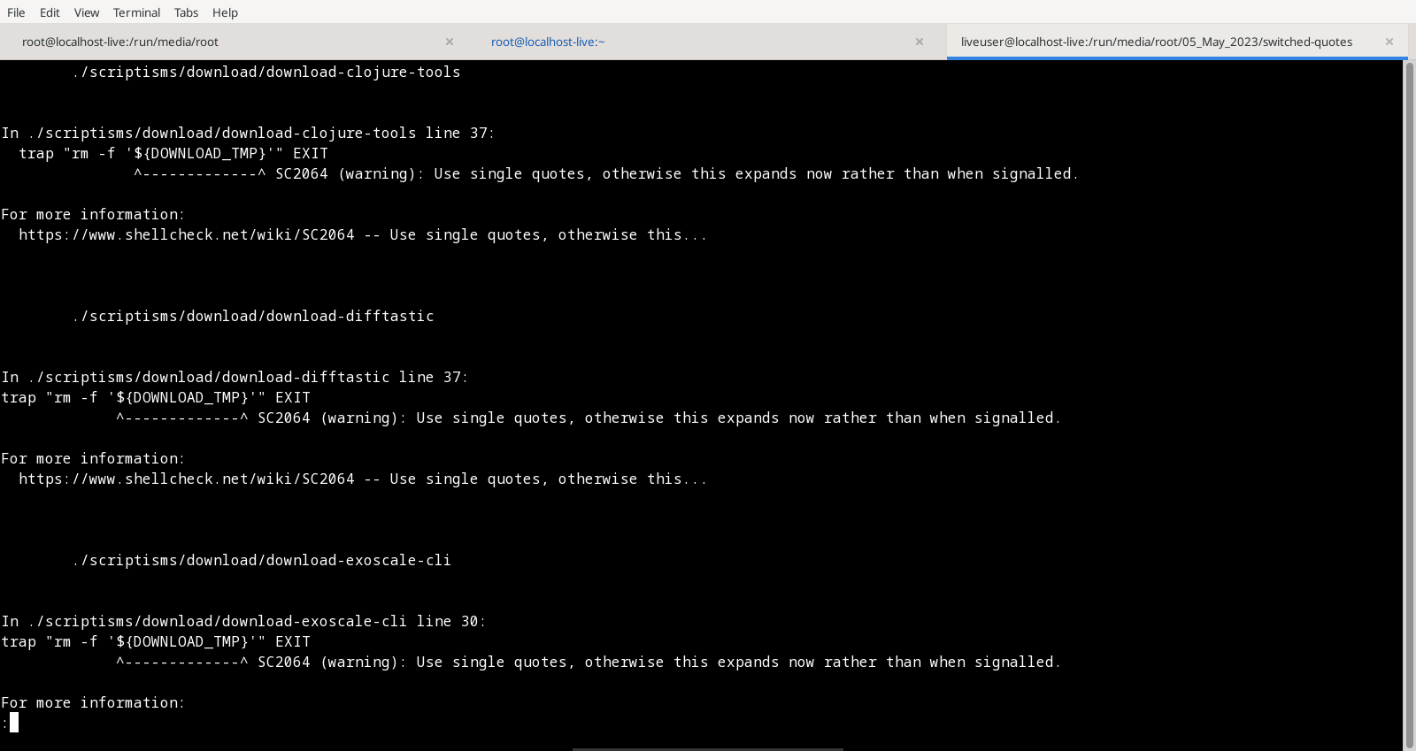 SC2064: arrows misead by pointing to variables · Issue #2790 · koalaman/shellcheck · GitHub