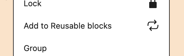 "Add to reusable blocks" menu item should use the reusable block icon ...