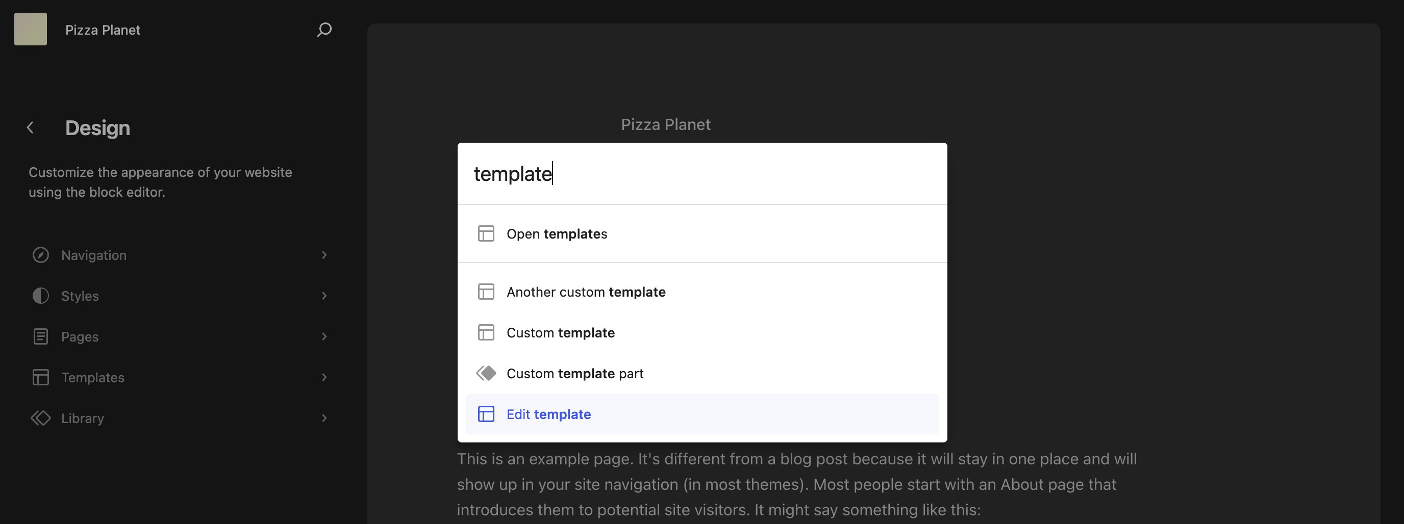 'Edit template' command appears out of context · Issue #51688 · WordPress/gutenberg · GitHub